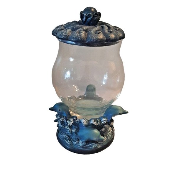 Accents | Dolphin Lidded Glass Jar Beach Salt Life Nautical Ocean Blue ...